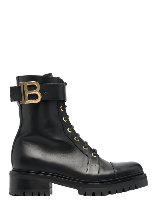 Balmain Ranger Leather Combat Boots - Black