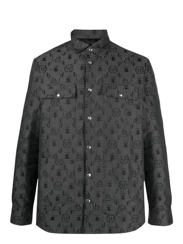 Philipp Plein Monogram Embroidery Long-sleeved Shirt - Black