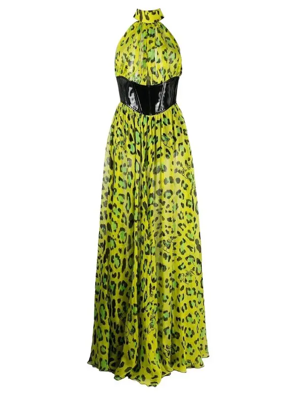 Philipp Plein Leopard-print Halterneck Maxi Dress - Green