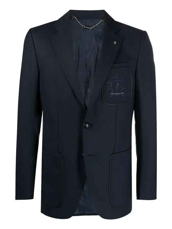 BILLIONAIRE Crest Motif Wool Blazer - Blue