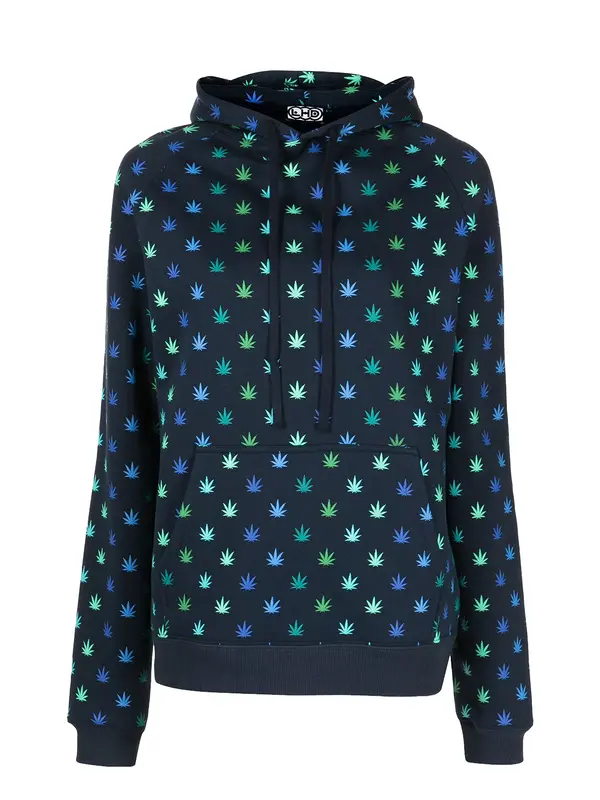 Lhd Leaf Print Hoodie - Blue