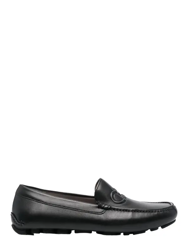 FERRAGAMO Embossed Gancini Loafers - Black