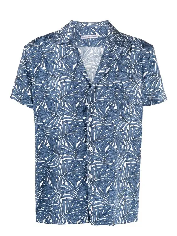 DANIELE ALESSANDRINI Leaf-print Short-sleeved Shirt - Blue