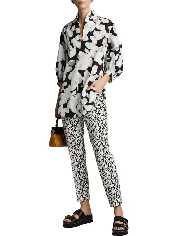 Akris Franca Magnolia-print Cotton Ankle Pants - Black