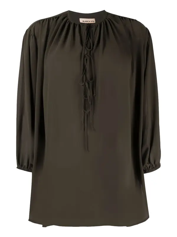 BLANCA VITA Begonia Lace-up Blouse - Green