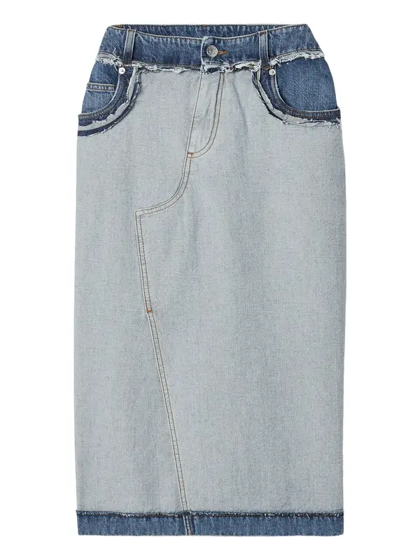Marni Frayed Denim Midi Skirt - Blue