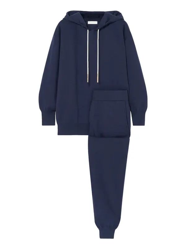 Olivia Von Halle Gia Paris Silk And Cashmere-blend Hoodie And Track Pants Set - Blue