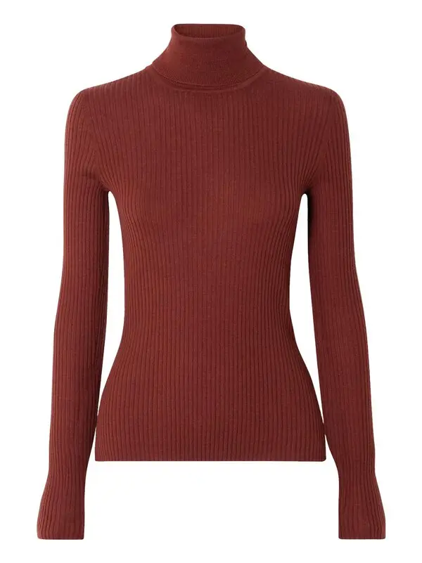 Gabriela Hearst Peppe Ribbed Cashmere And Silk-blend Turtleneck Sweater - Orange