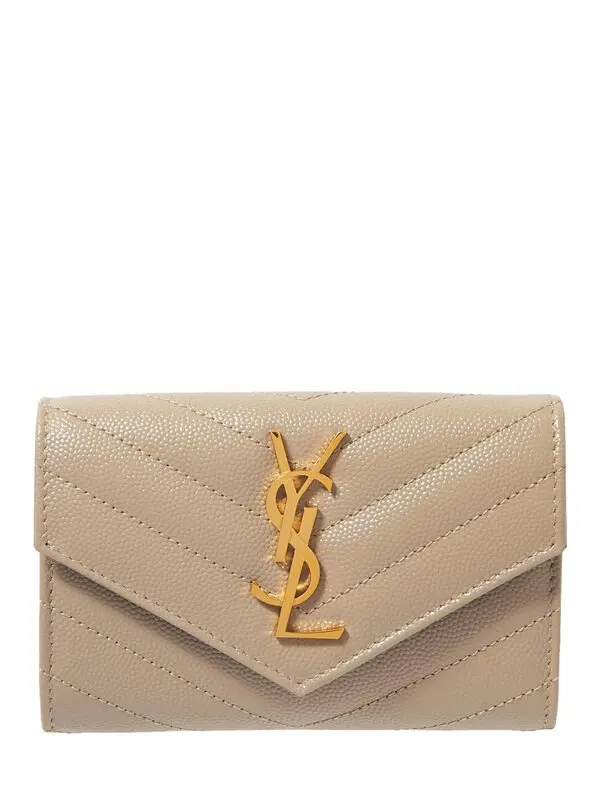 Saint Laurent Monogramme Envelope Quilted Textured-leather Wallet - Neutrals