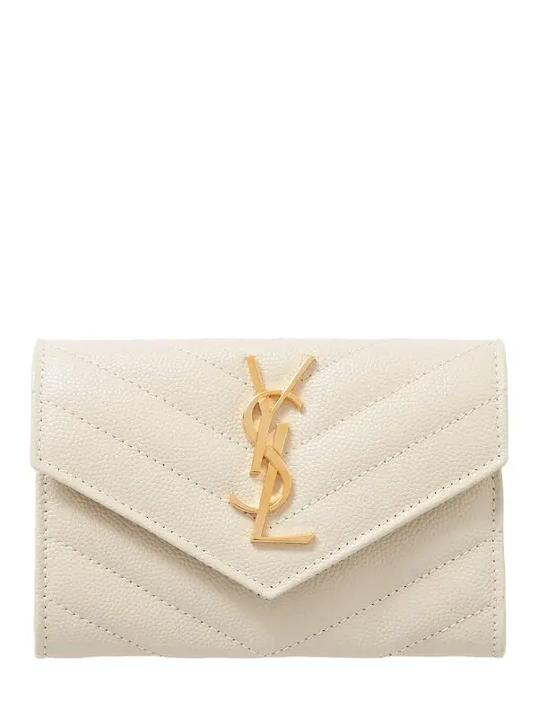Saint Laurent Monogramme Envelope Quilted Textured-leather Wallet - Off-white