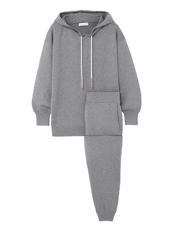 Olivia Von Halle Gia London Silk And Cashmere-blend Hoodie And Track Pants Set - Gray