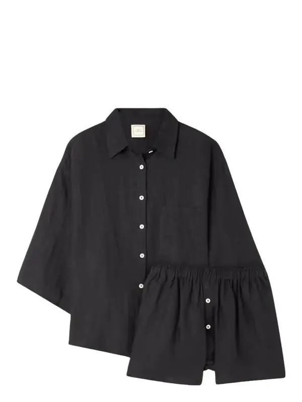 DEIJI STUDIOS The 03 Washed-linen Shirt And Shorts Set - Black