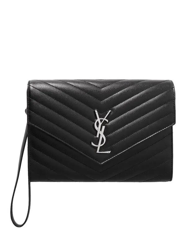 Saint Laurent Monogramme Quilted Textured-leather Pouch - Black