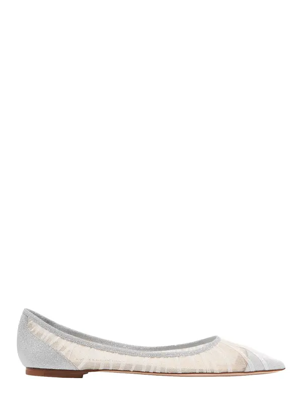 JIMMY CHOO Love Glittered Tulle And Canvas Flats - Ivory