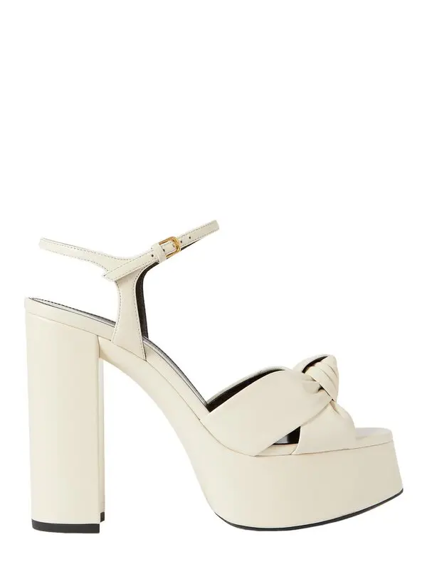 Saint Laurent Bianca Knotted Leather Platform Sandals - Neutrals