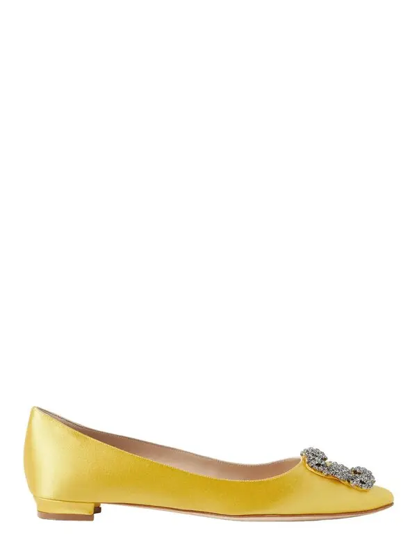 Manolo Blahnik Hangisi Crystal-embellished Satin Flats - Yellow