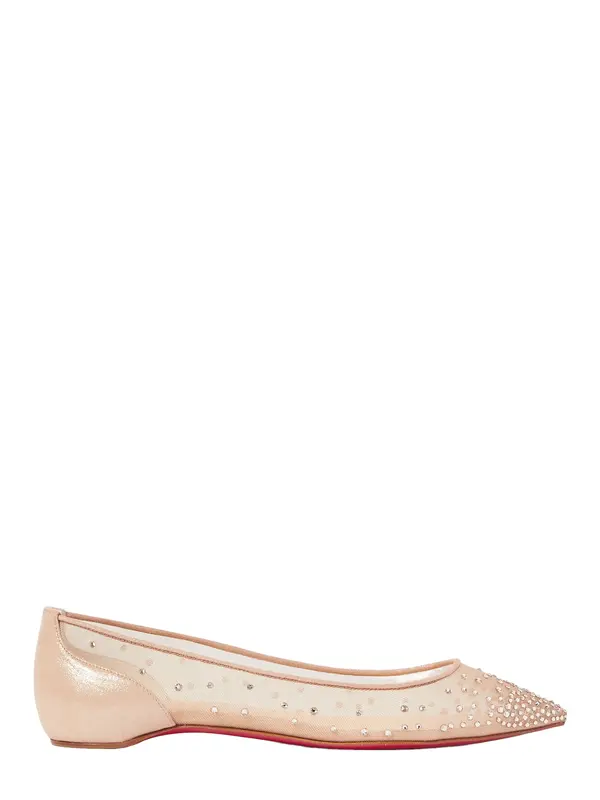 CHRISTIAN LOUBOUTIN Follies Swarovski Crystal-embellished Flats - Neutrals