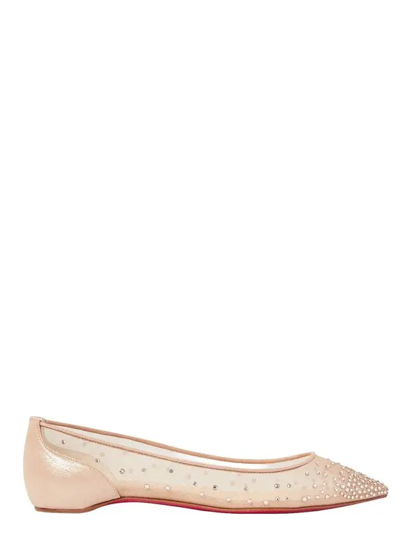 CHRISTIAN LOUBOUTIN Follies Swarovski Crystal-embellished Flats - Neutrals