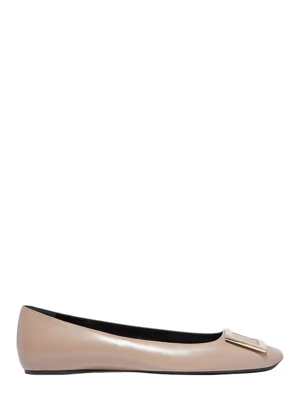 ROGER VIVIER Quadrata Trompette Embellished Leather Ballet Flats - Brown
