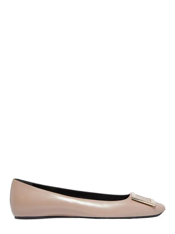 ROGER VIVIER Quadrata Trompette Embellished Leather Ballet Flats - Brown