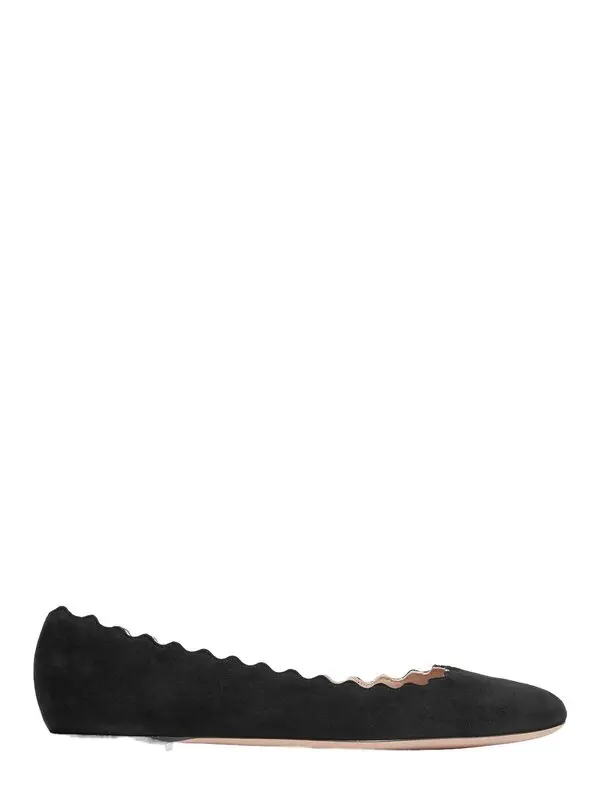 Chloé Lauren Scalloped Suede Ballet Flats - Black