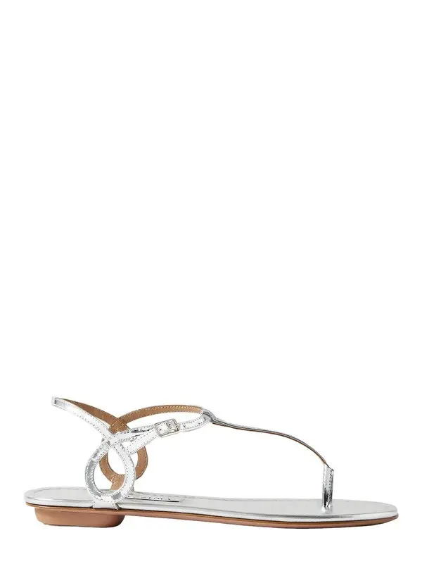 AQUAZZURA Almost Bare Metallic Leather Sandals - Silver