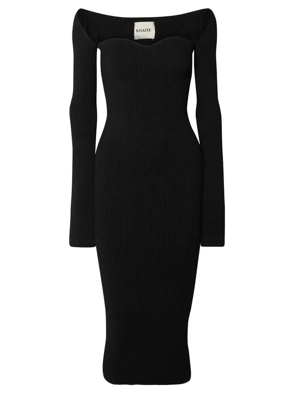 Khaite Beth Ribbed-knit Midi Dress - Black