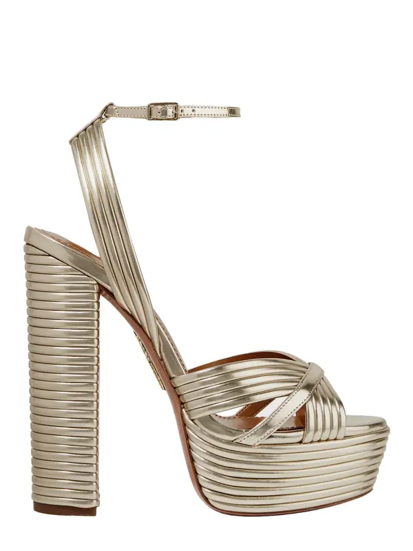 AQUAZZURA Sundance 140 Metallic Leather Platform Sandals - Gold