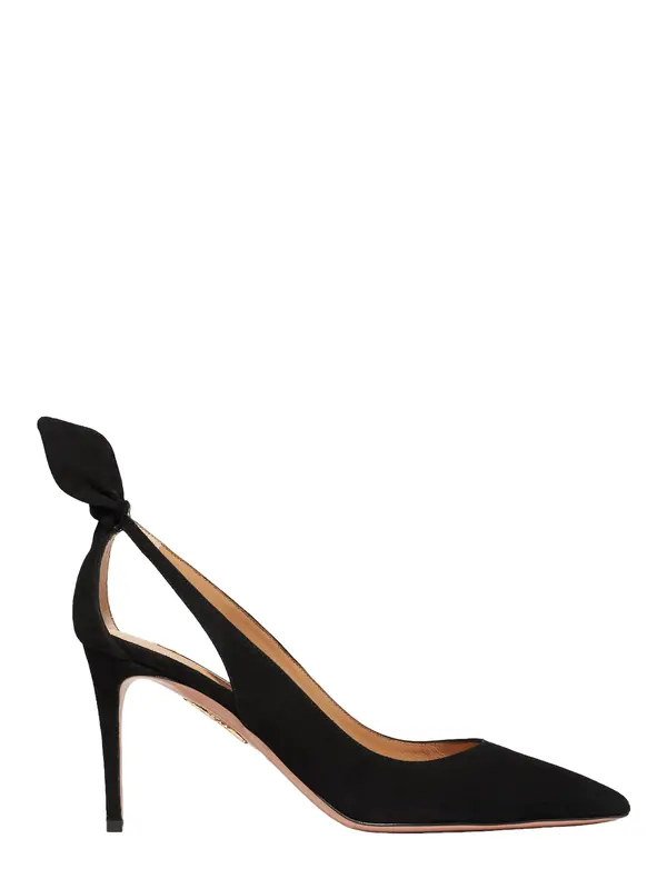 AQUAZZURA Bow Tie 85 Suede Pumps - Black