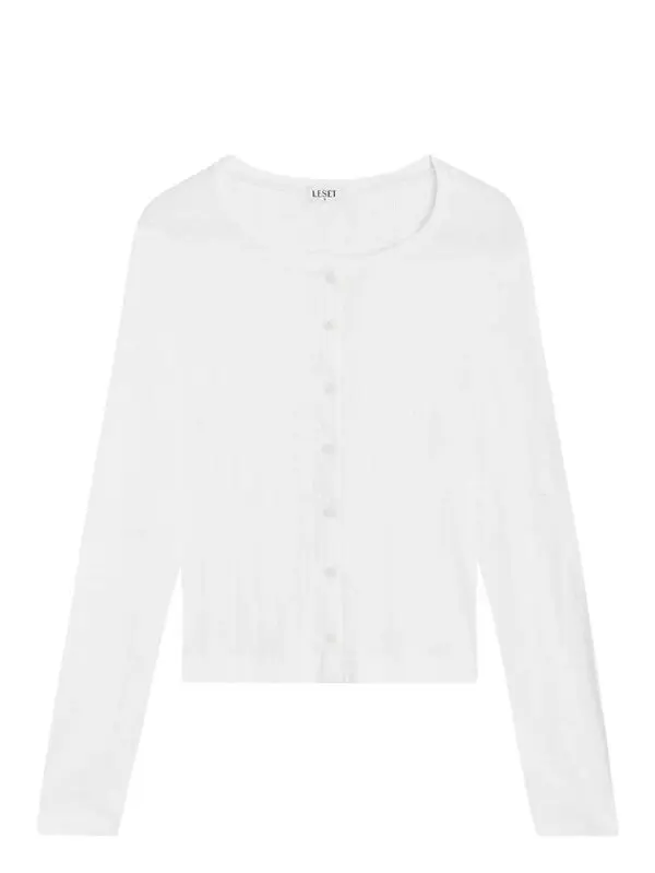 LESET Pointelle-knit Cotton-jersey Cardigan - White