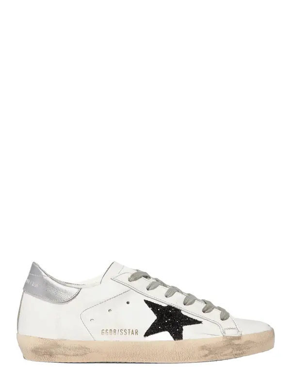 GOLDEN GOOSE Superstar Glittered Distressed Leather Sneakers - White