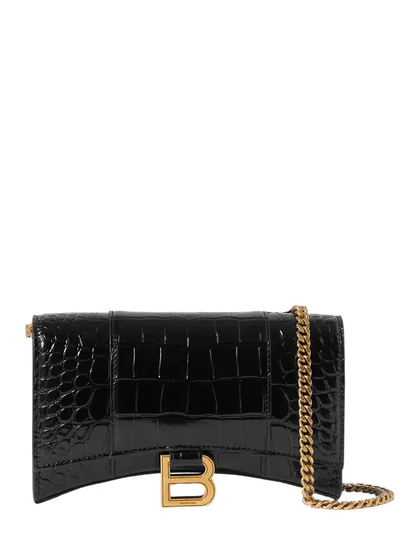 Balenciaga Hourglass Croc-effect Leather Shoulder Bag - Black