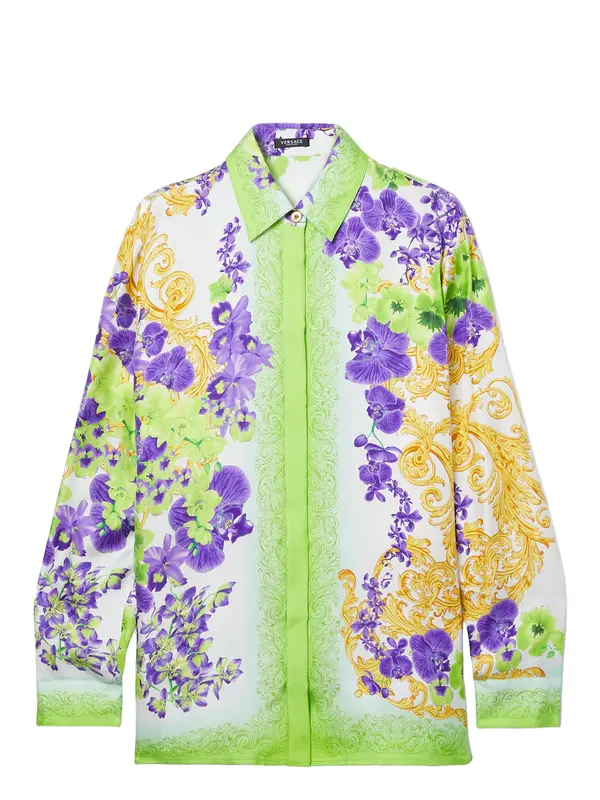Versace Printed Silk-twill Shirt - Green