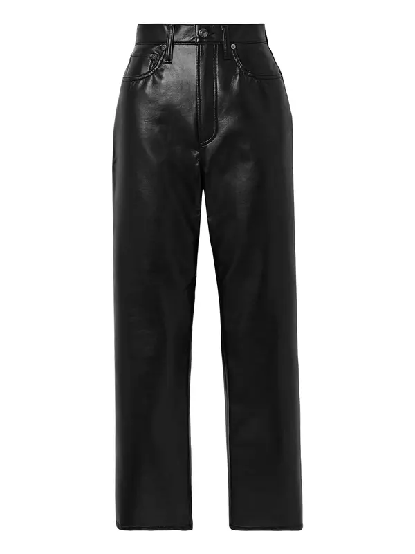AGOLDE Net Sustain 90s Pinch Waist Leather-blend Straight-leg Trousers - Black