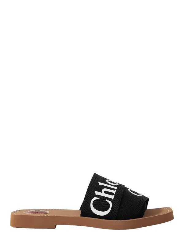Chloé Woody Logo-print Canvas Slides - Black