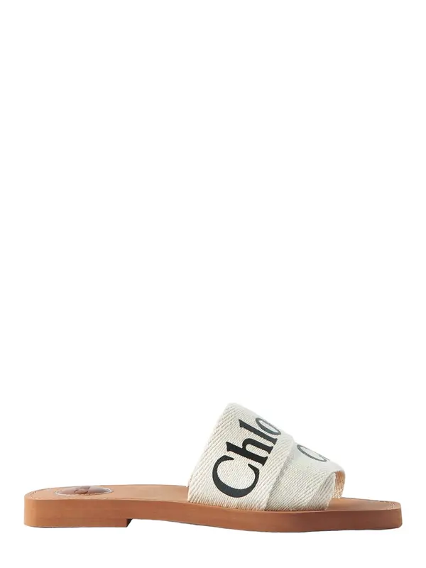Chloé Woody Logo-print Canvas Slides - White