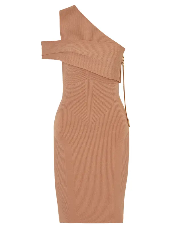 AZ FACTORY Mybody One-shoulder Ribbed Stretch-knit Midi Dress - Neutrals