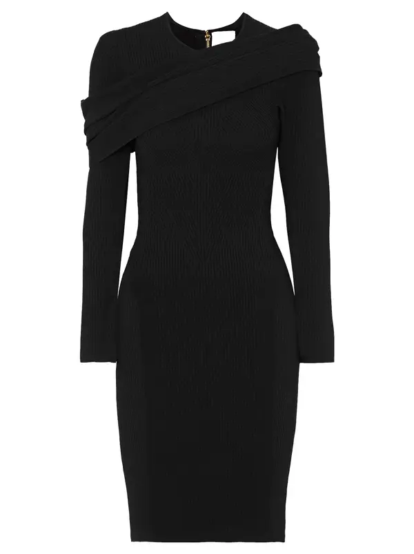AZ FACTORY Mybody Draped Ribbed Stretch-knit Dress - Black