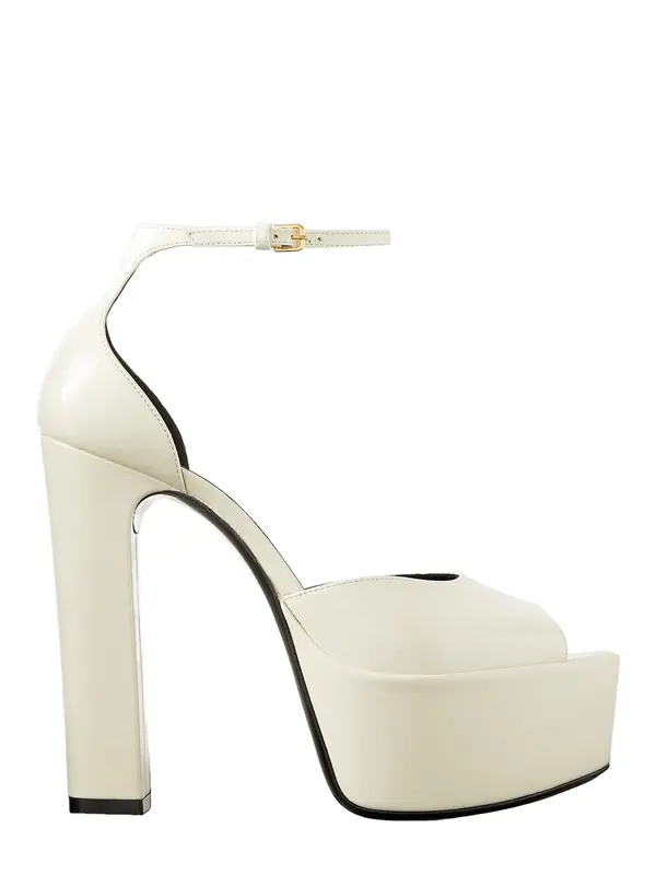 Saint Laurent Jodie Leather Platform Sandals - Ecru