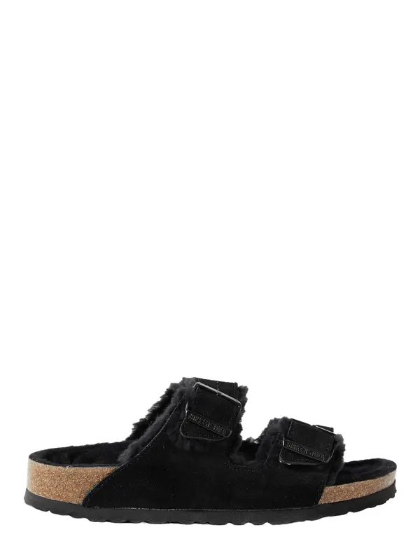 BIRKENSTOCK Arizona Shearling-lined Suede Sandals - Black