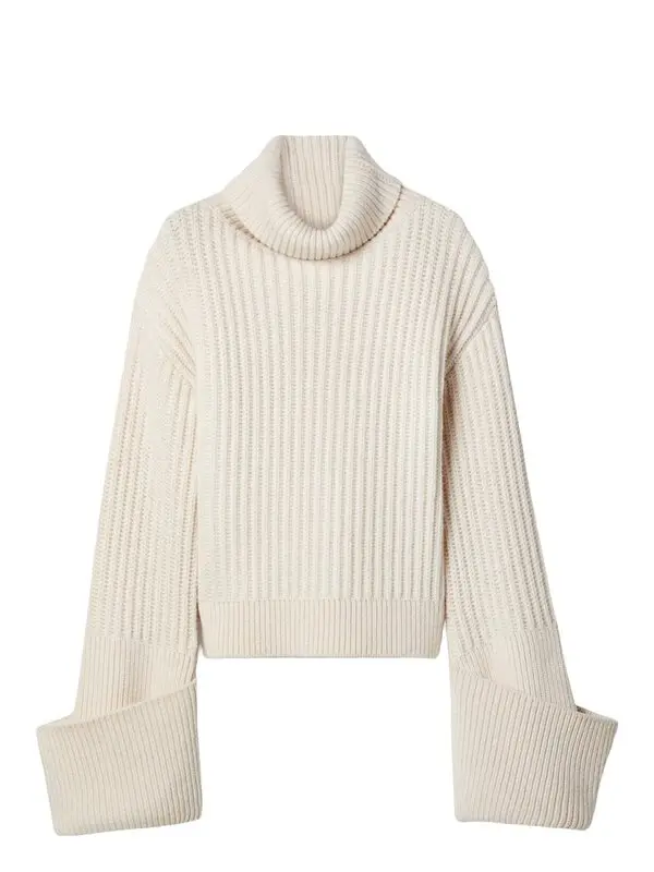 THE ROW Aneke Oversized Ribbed Wool Turtleneck Sweater - Cream