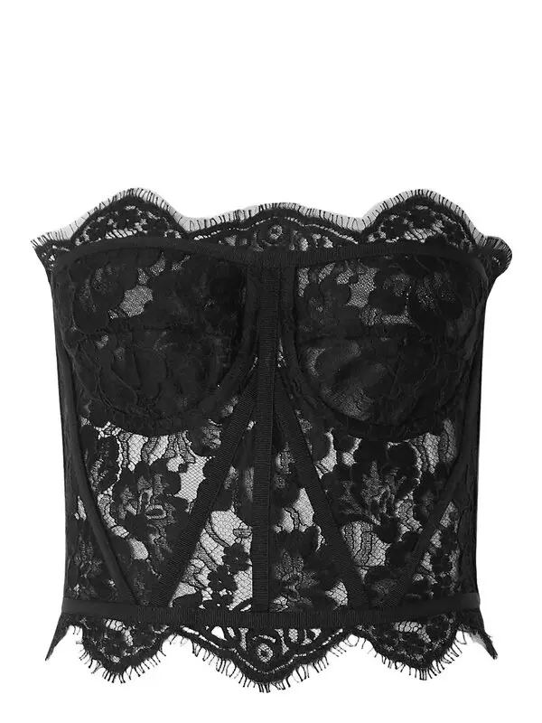 Dolce & Gabbana Grosgrain-trimmed Lace Bustier Top - Black