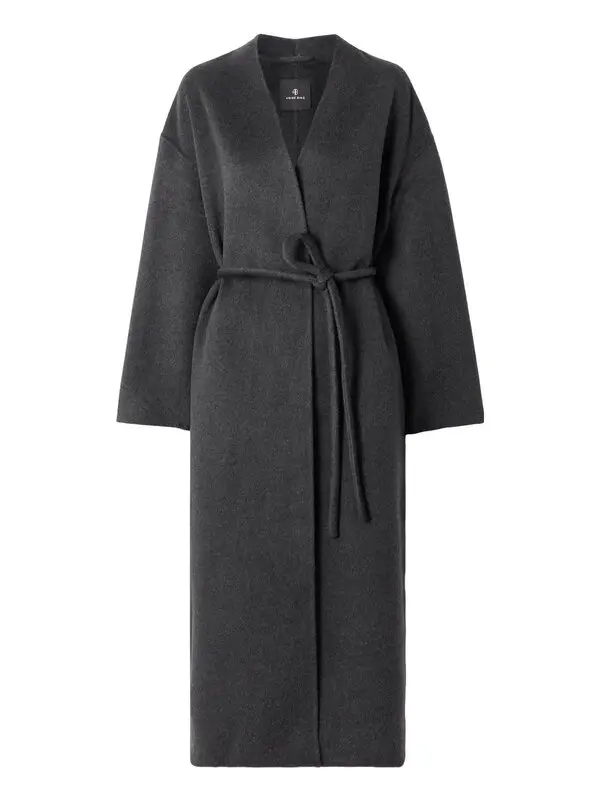 ANINE BING Hunter Belted Wool And Cashmere-blend Coat - Gray