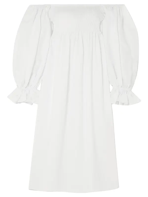 Sleeper Net Sustain Atlanta Off-the-shoulder Shirred Linen Midi Dress - White
