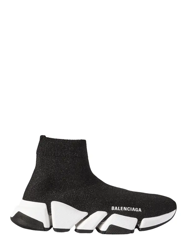 Balenciaga Speed 2.0 Logo-print Glittered High-top Sneakers - Black