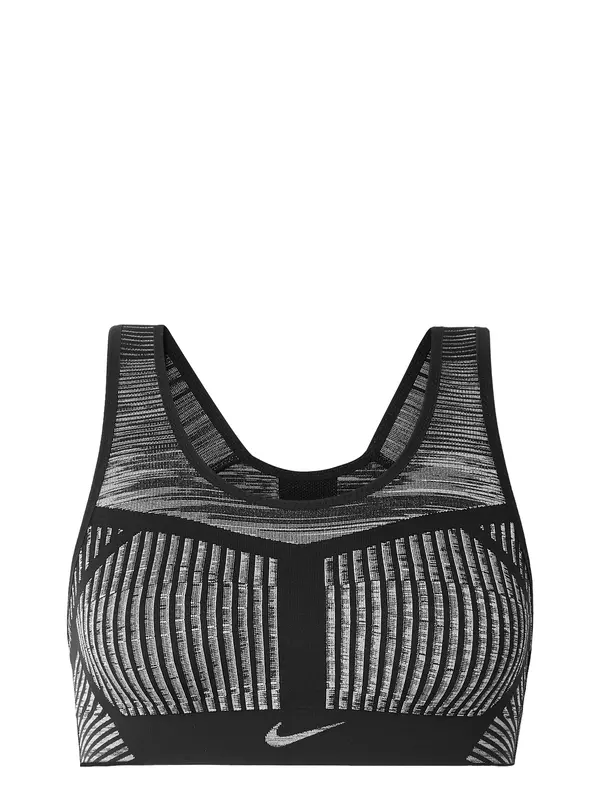 Nike Fe/nom Striped Flyknit Sports Bra - Black