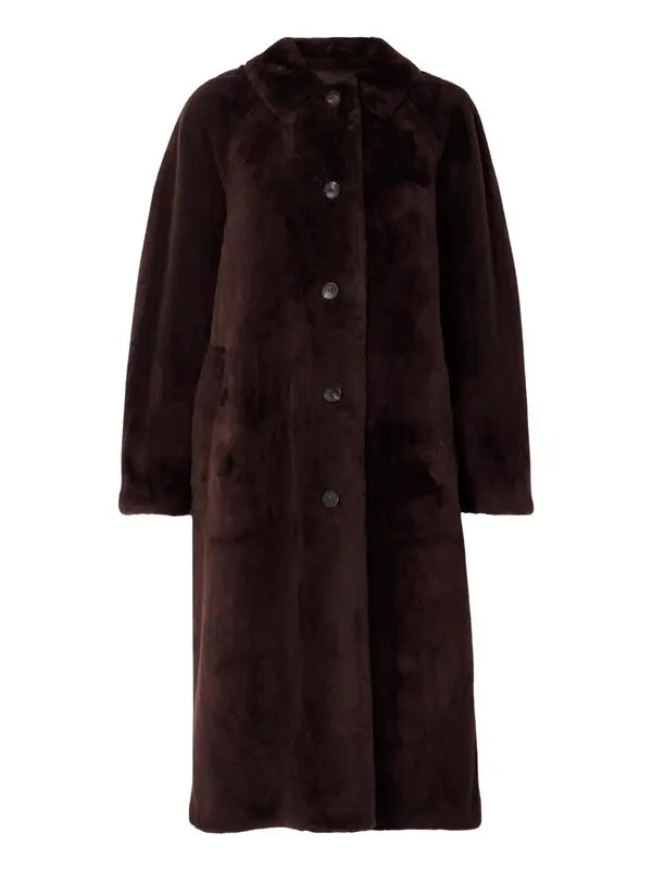 YVES SALOMON Shearling Longline Coat - Burgundy