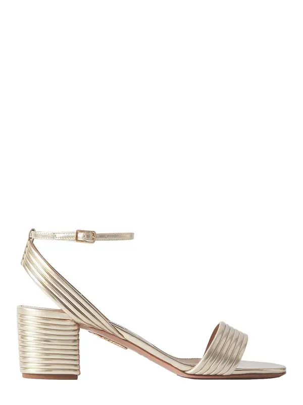 AQUAZZURA Sundance 50 Metallic Vegan Material Block Heel Sandals - Gold