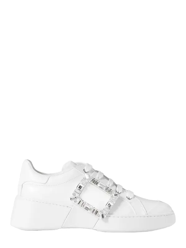 ROGER VIVIER Viv Skate Crystal-embellished Leather Sneakers - White