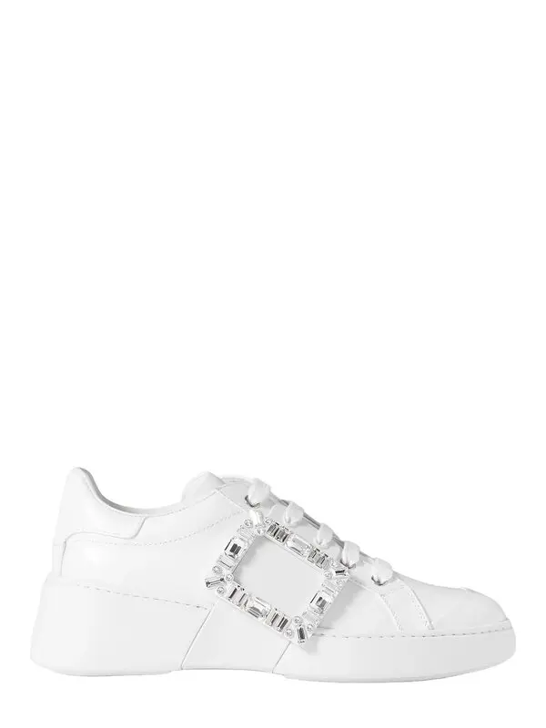 ROGER VIVIER Viv Skate Crystal-embellished Leather Sneakers - White
